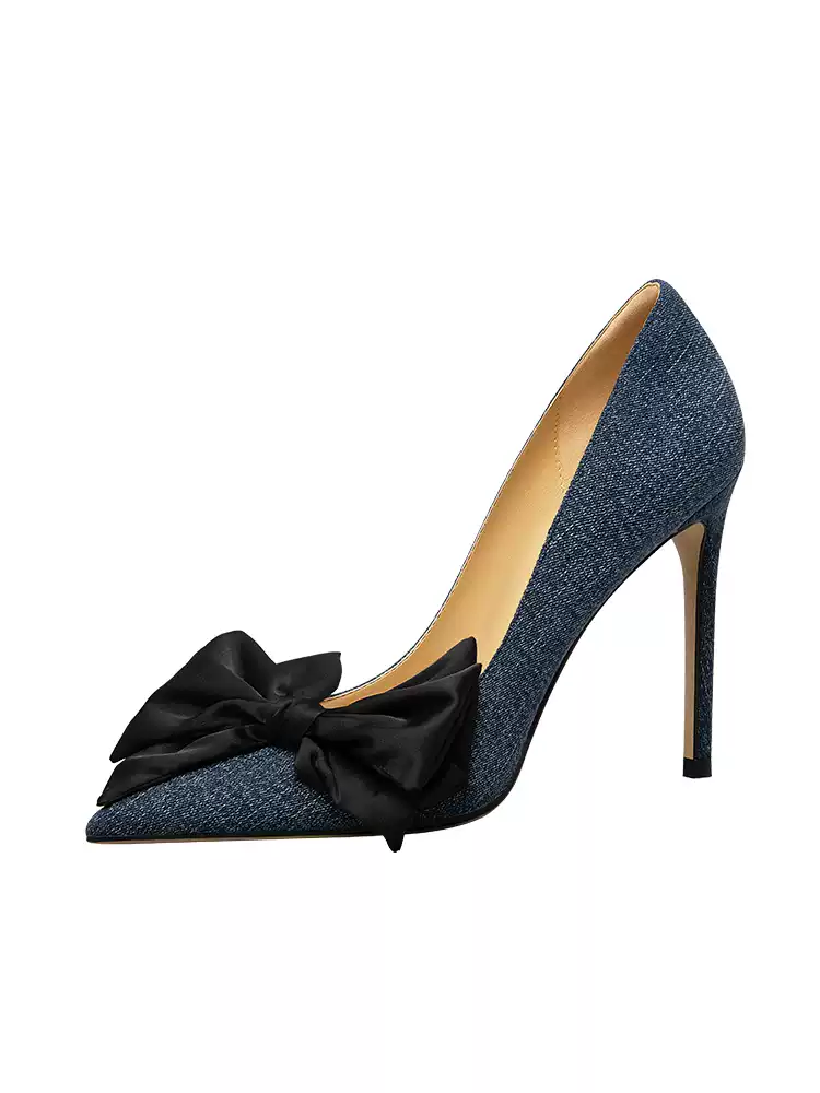 Gothic Deep Blue Denim High Heels with Bow Detail – WonderlandByLilian