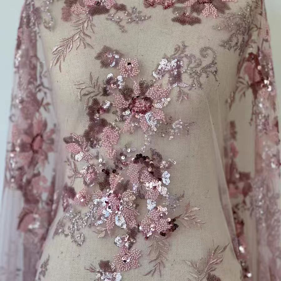 Pink Floral Sheer Fabric