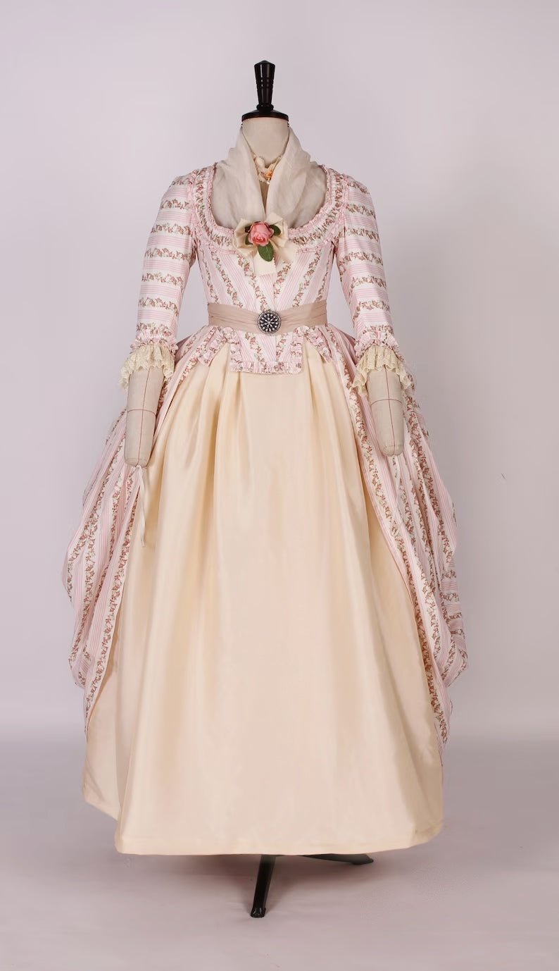 Cream and Pink Floral Rococo Dress with Vintage Lace Detailing – Victo ...