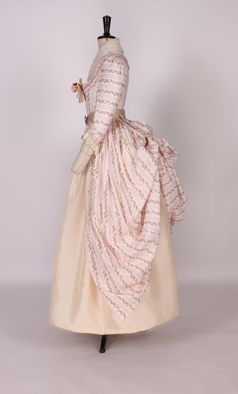 Cream and Pink Floral Rococo Dress with Vintage Lace Detailing – Victo ...