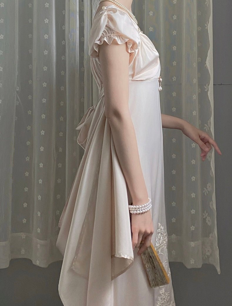 Cream Regency Era Dress with Elegant Embroidery - Custom Regency Dress ...