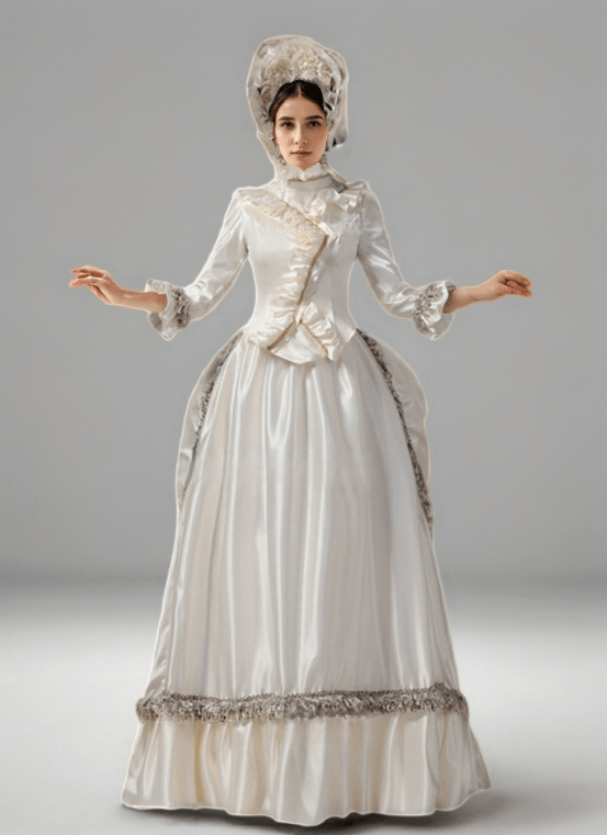 Elegant Cream Medieval Dress with Floral Embellishments – Rococo Ball ...