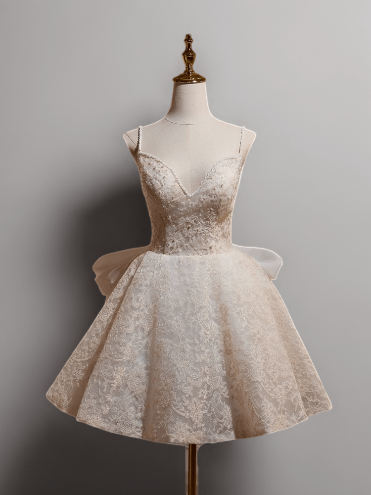 Elegant Short Wedding Party Dress with Lace - Bow-Back Corset Bridal D ...