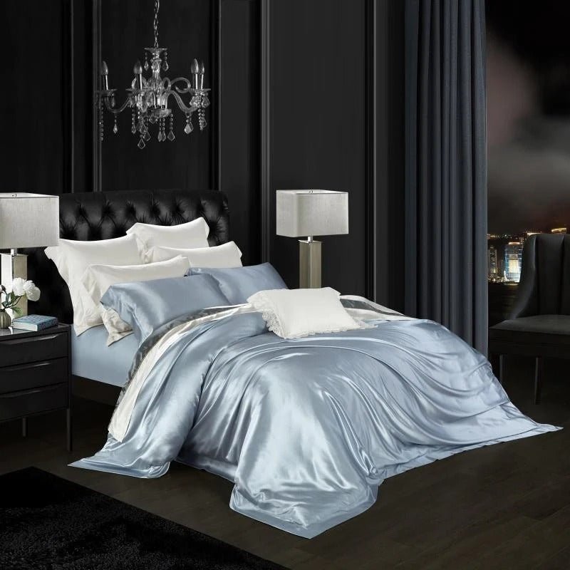 Luxury Pure Mulberry Silk Bedding Set – Eloise Bali Blue ...