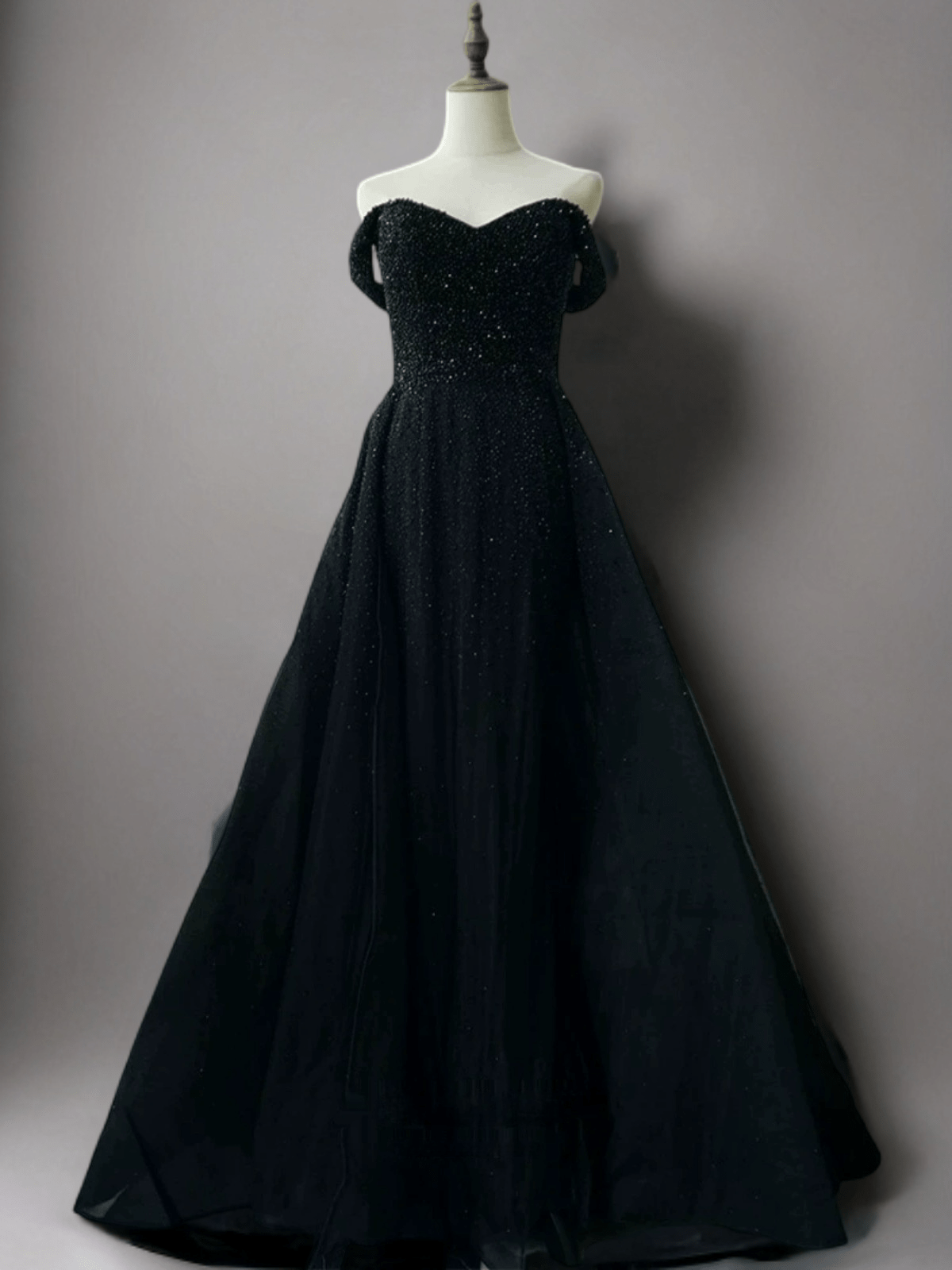 Gothic Black Sequin Ball Gown - Off-Shoulder Bridal Gown with Corset P ...