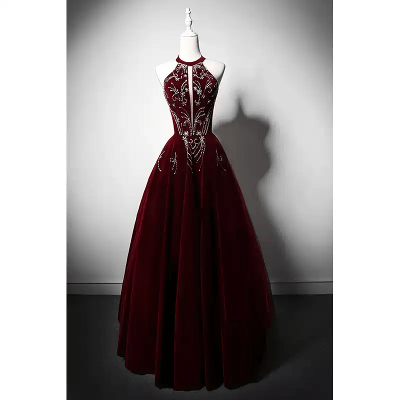 Gothic Red Dress for Evening with Corset Back - Red Velvet Evening Gow ...
