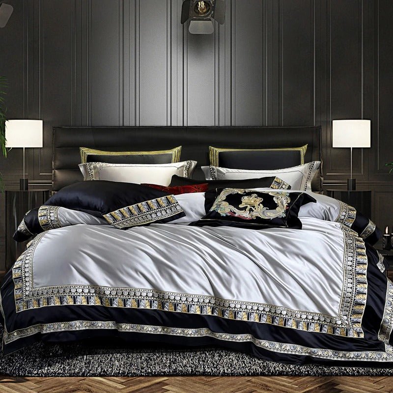 Lisa Silver Embroidered Jacquard Satin Bedding Set – WonderlandByLilian