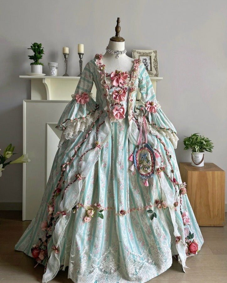 Marie Antoinette Pastel Green and Pink Ball Gown - Rococo Style Dress ...
