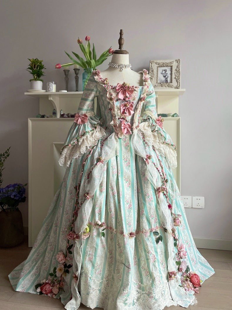 Marie Antoinette Pastel Green and Pink Ball Gown - Rococo Style Dress ...