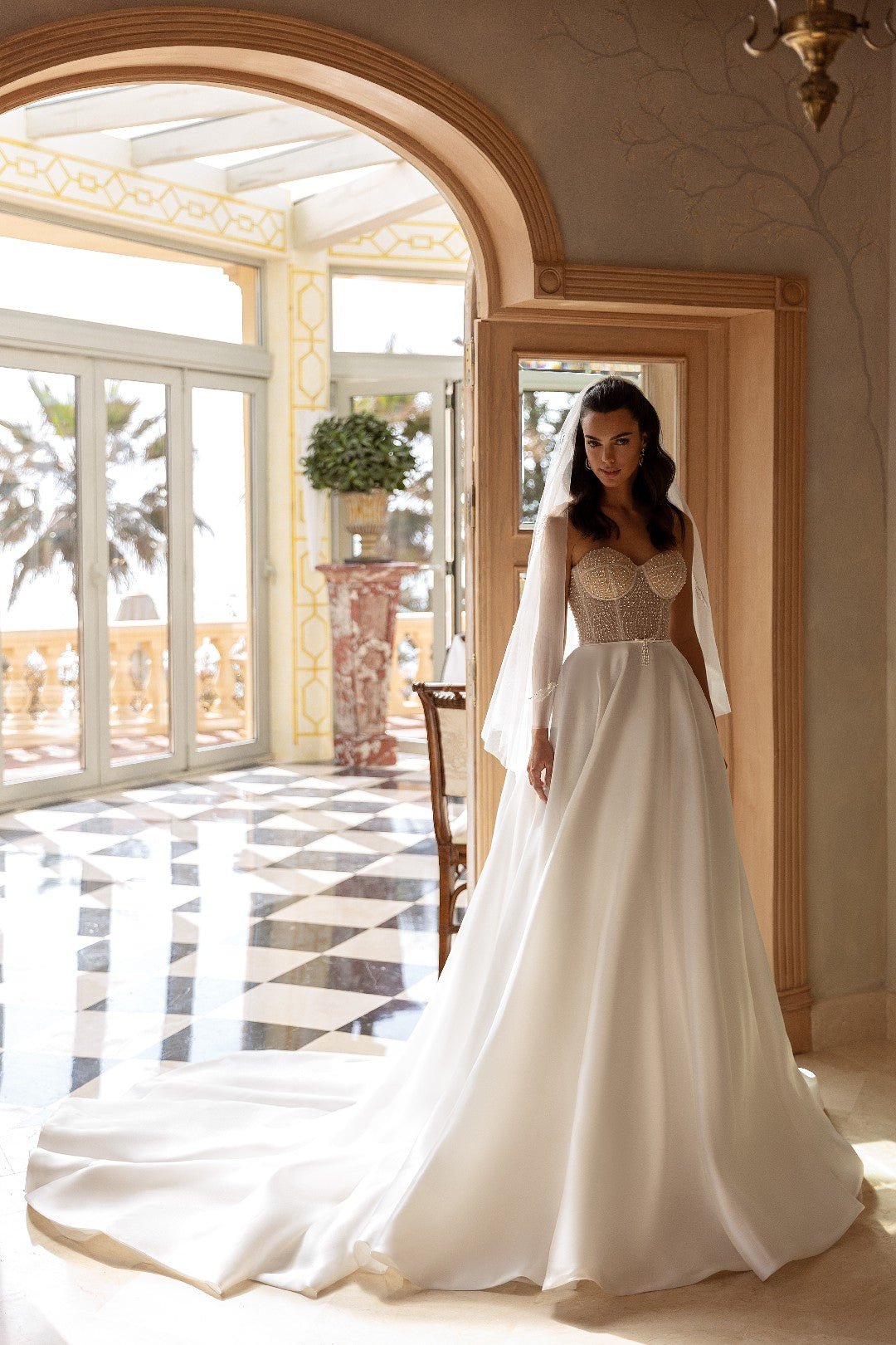 White Silk Ball Gown Wedding Dress with Jeweled Lace Bodice - Plus Siz ...