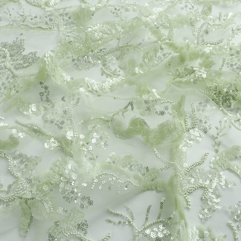 Mint Green Sequin Embroidered Tulle Fabric – WonderlandByLilian