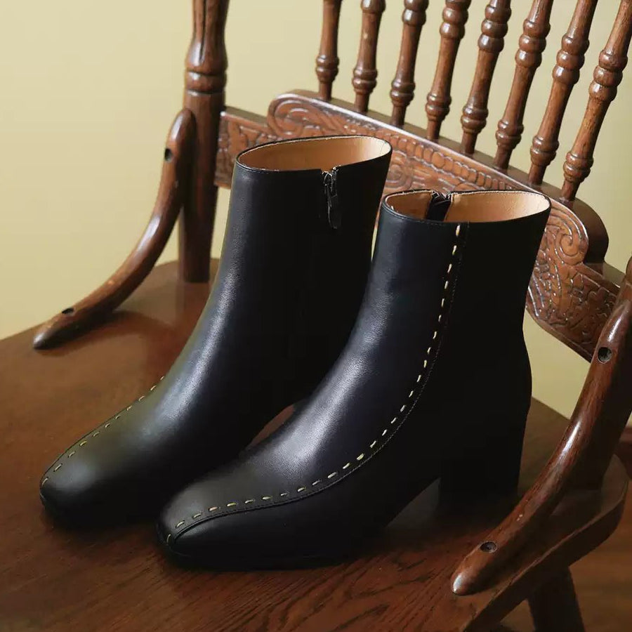 Vintage-Inspired Black Leather Ankle Boots - Regency Style Retro Boots ...
