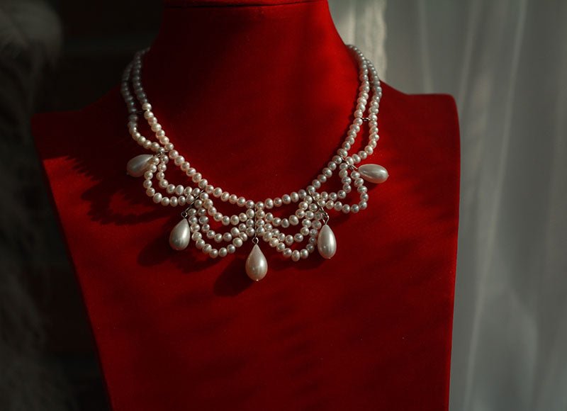 Handmade Victorian Drop Pearl Necklace - Victorian style Chocker- Multi ...