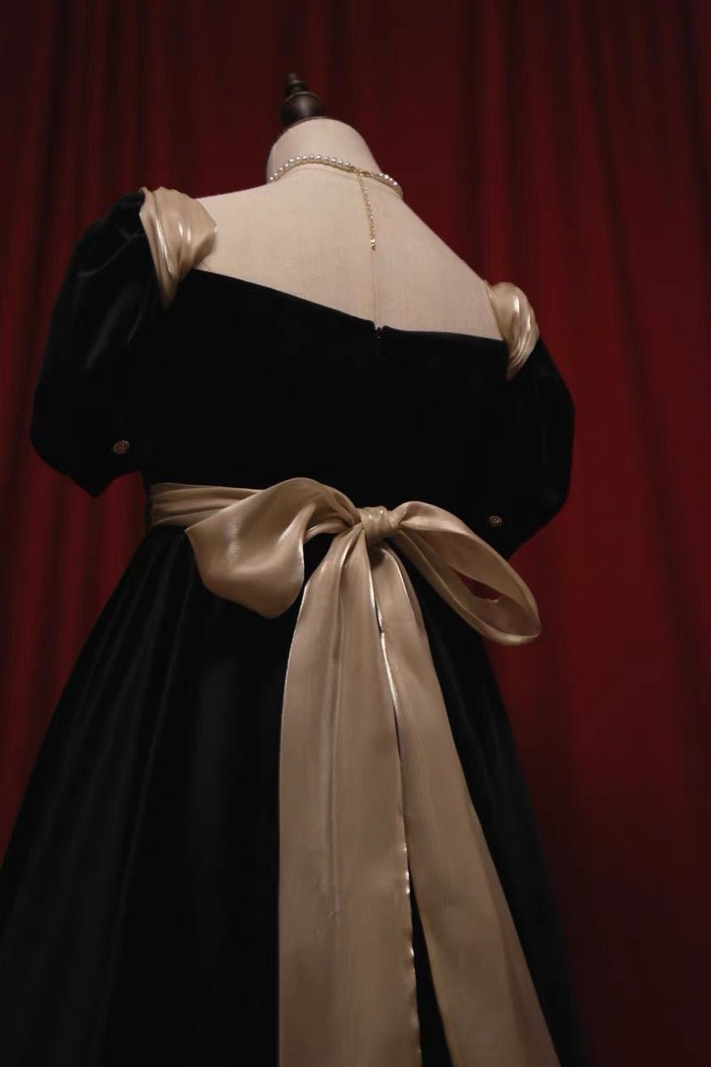 Bridgerton Inspired Black Velvet Regency Era Ball Gown - Black Dress P ...