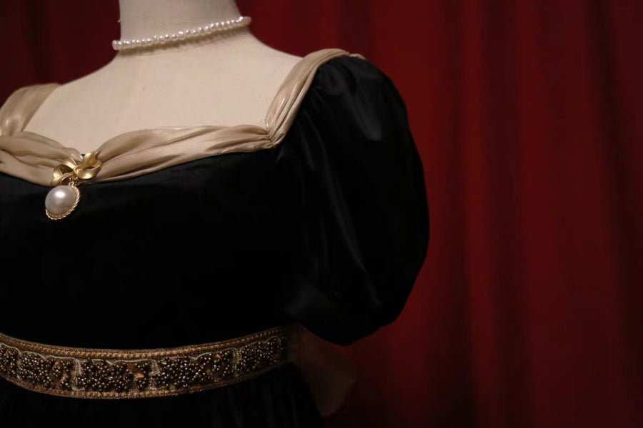 Bridgerton Inspired Black Velvet Regency Era Ball Gown - Black Dress P ...