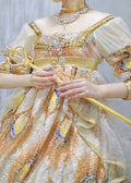 Bridgerton Inspired Gold Printed Regency Era Ball Gown - Regency Era p ...