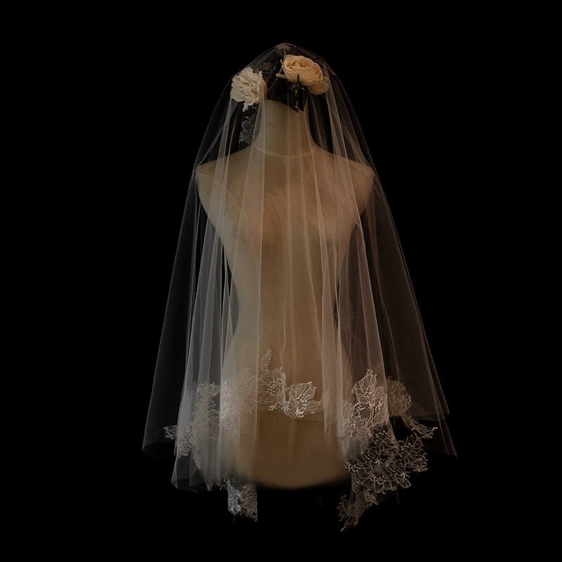 Lace Edged Bridal Blusher Veil With Embroidery - Waltz Wedding Veil ...