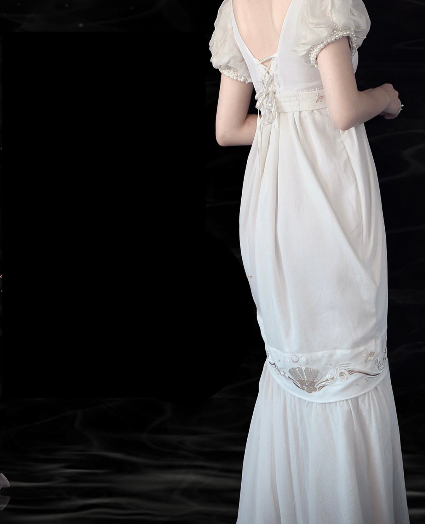 Luxury Regency Inspired White Mermaid Ball Gown With Pearl - Vintage W ...
